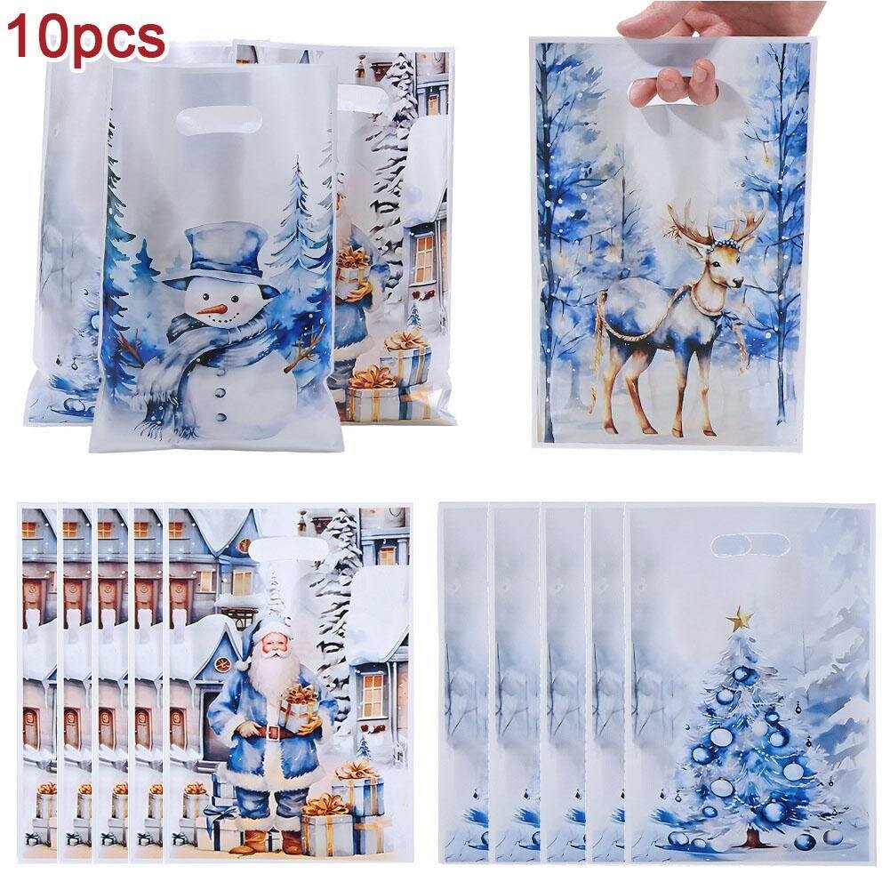 10 сумок-шопперов с рождественским рисунком, подарочный пакет для конфет на праздничную вечеринку