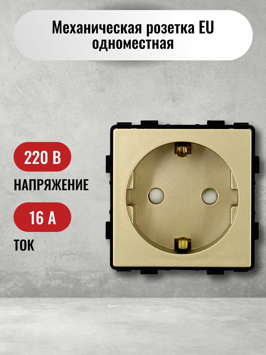 Розетка внутренняя с заземлением KLUST Basic, со шторками, без рамки, золотой
