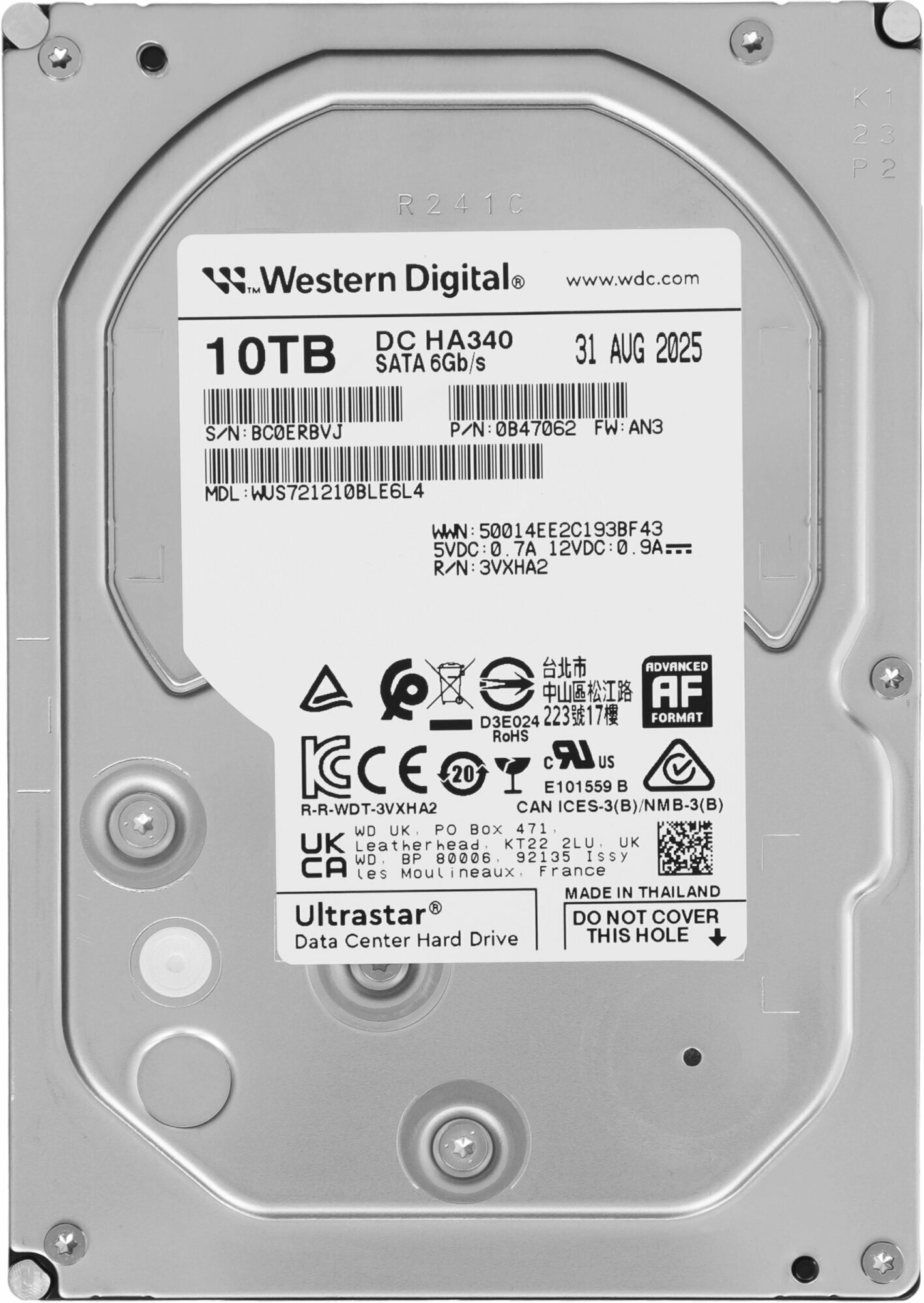 Жесткий диск WD SATA-III 10TB 0B47062 WUS721210BLE6L4 Ultrastar DC HA340 512E, 3.5"
