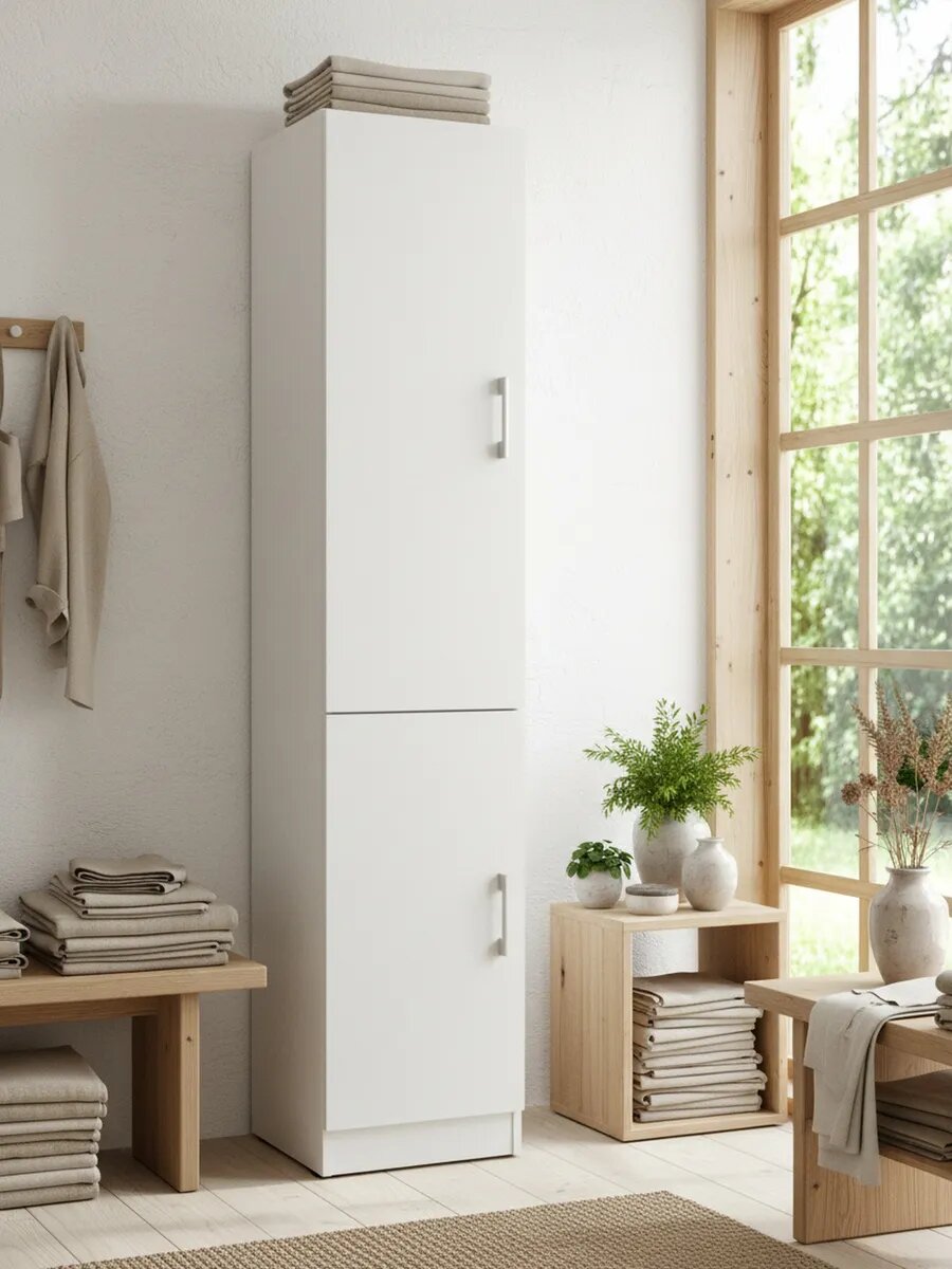 Шкаф пенал FRESTER распашной деревянный для одежды с полками, от производителя