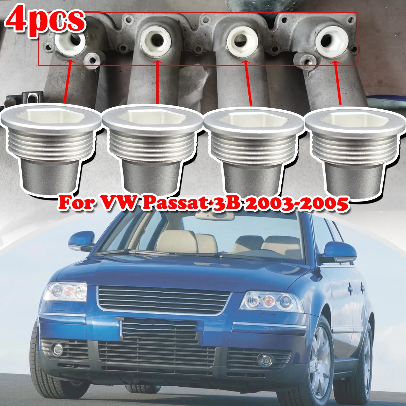 Набор из 4 обновленных алюминиевых вставок для топливной форсунки для VW Passat 3B B5 4 Motion FWD, запасные части 06B 133555 В 2003-2005 гг.