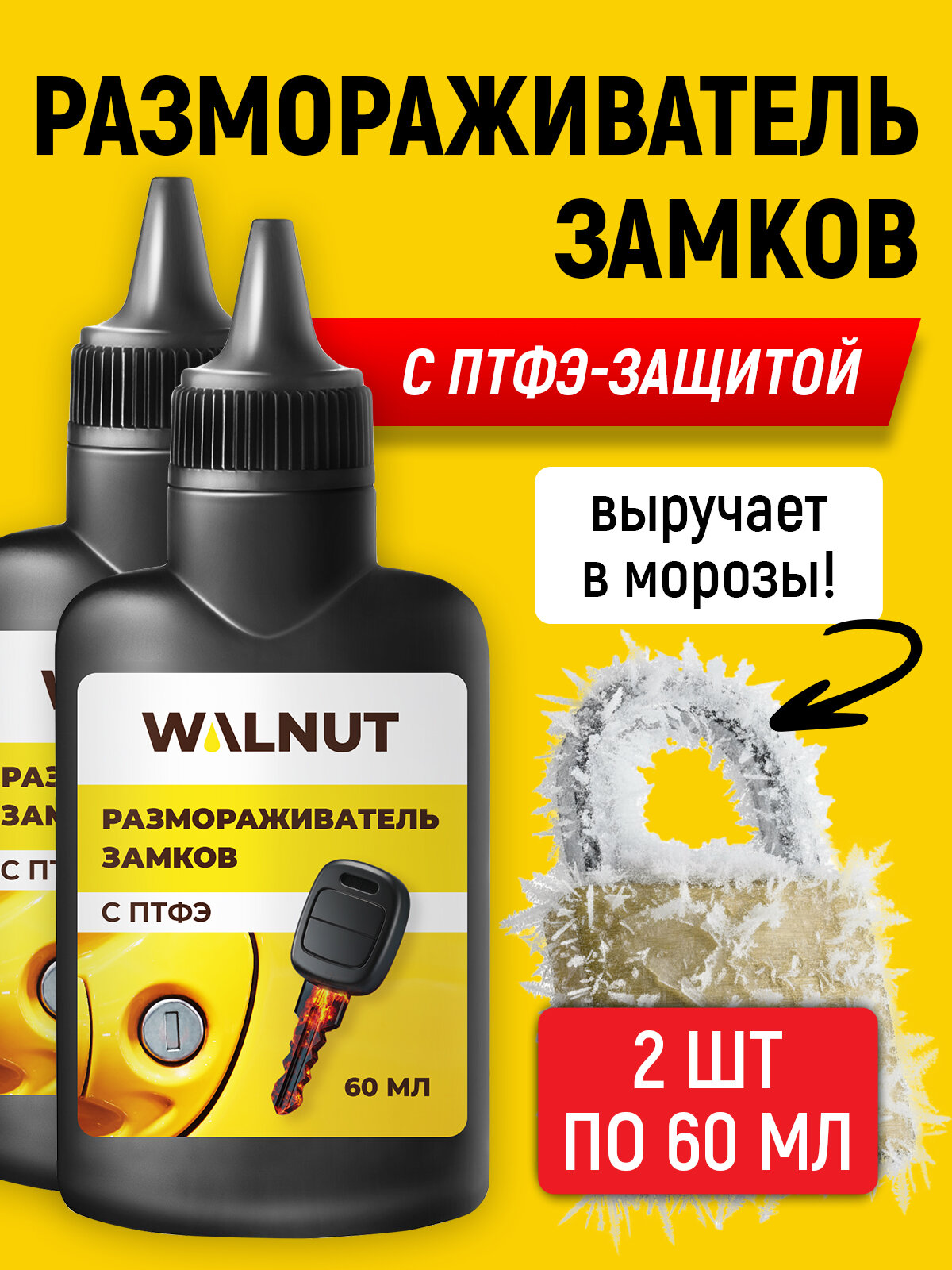 Размораживатель замков для автомобиля от наледи с птфэ, 2 шт.