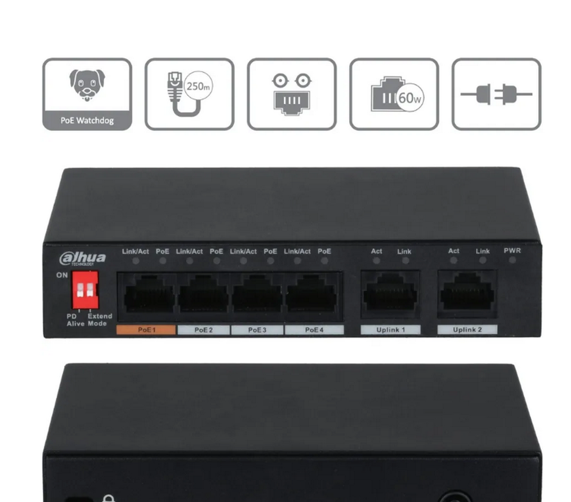 Коммутатор Dahua DH-PFS3009-8ET1GT-96 - Настольный коммутатор с 8 портами PoE