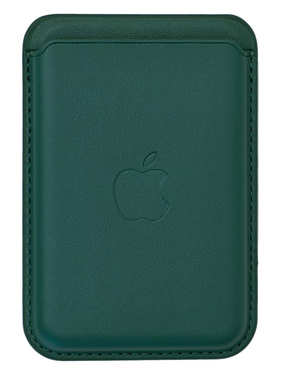 Кожаный чехол-бумажник зеленый для карт и визиток картхолдер кошелёк MagSafe Leather Wallet для Apple iPhone умная визитка