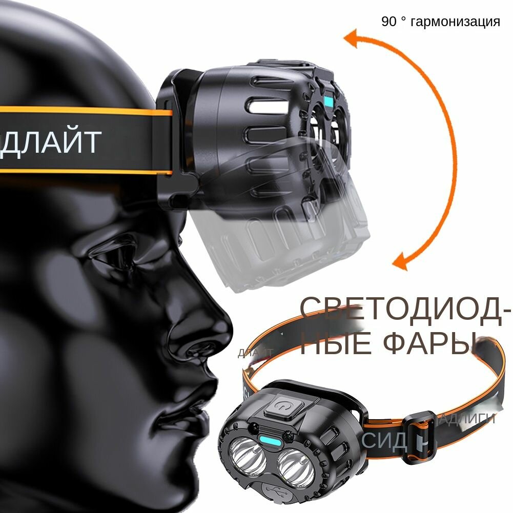 Умный XPE LED налобный фонарь с управлением жестами и индикатором заряда зарядка Type-C, IPX4!