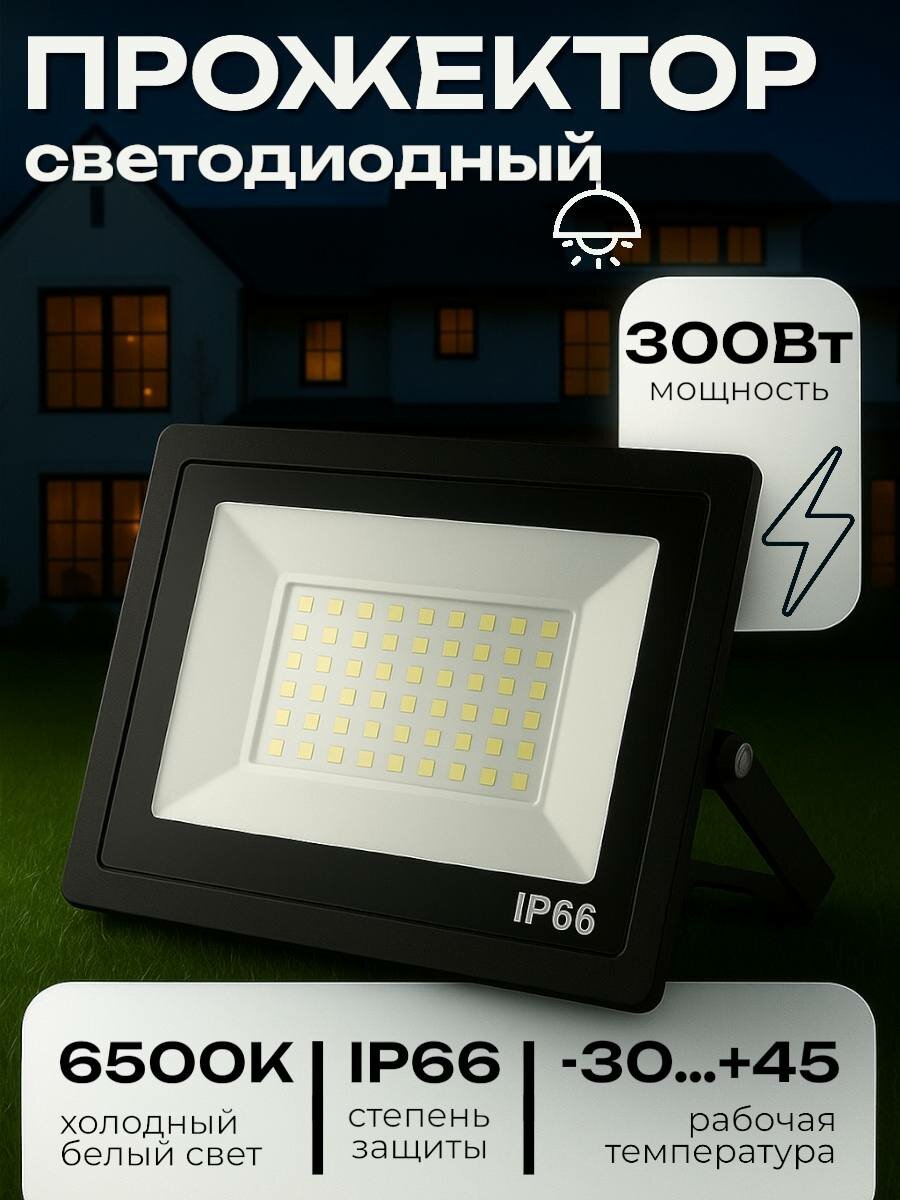 Прожектор светодиодный уличный, от сети 300Вт / 6500К / IP66