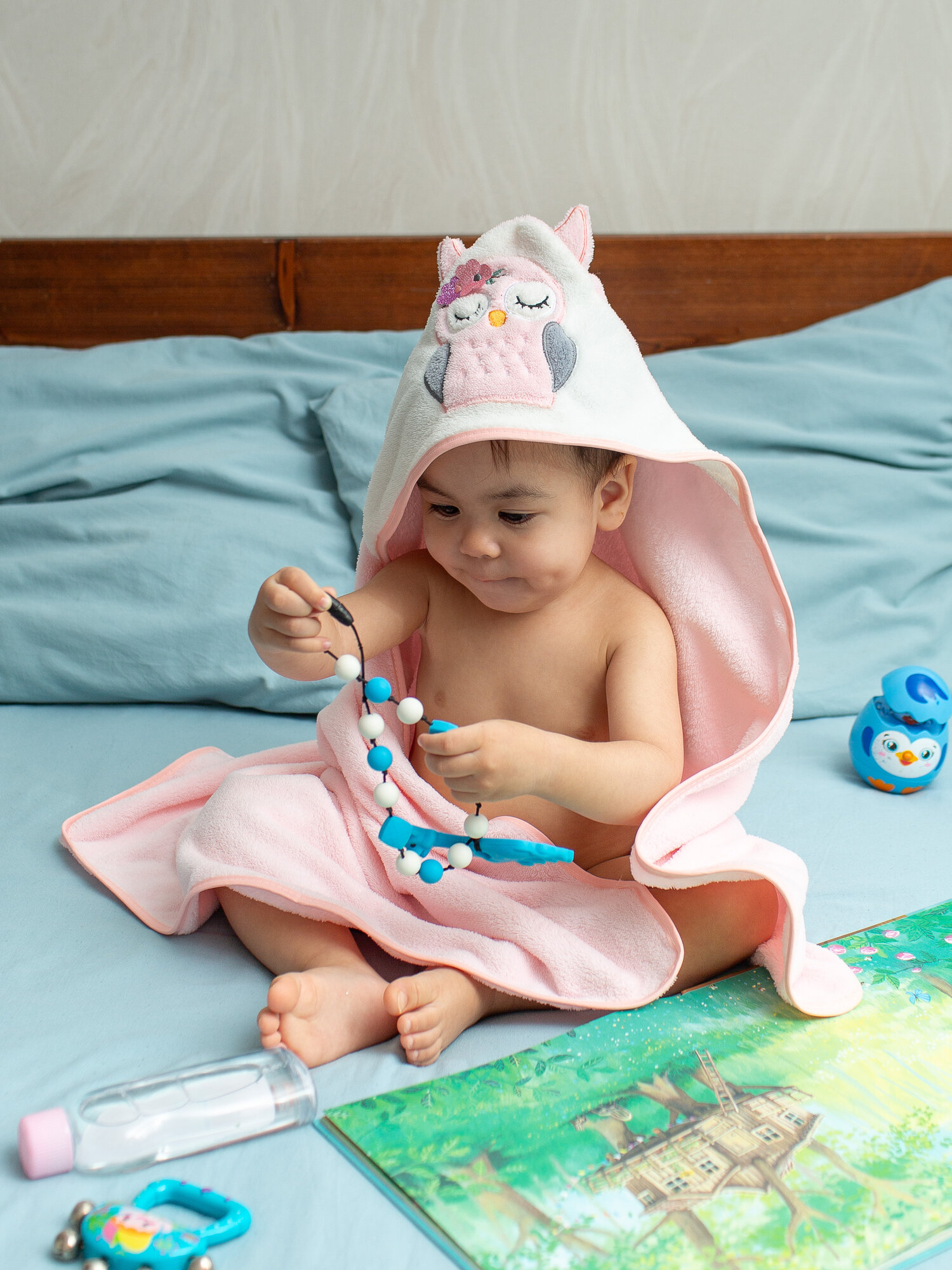 Полотенце "СовенокРозовый", 100 % микрофибра, с капюшоном, 80 x 80 см