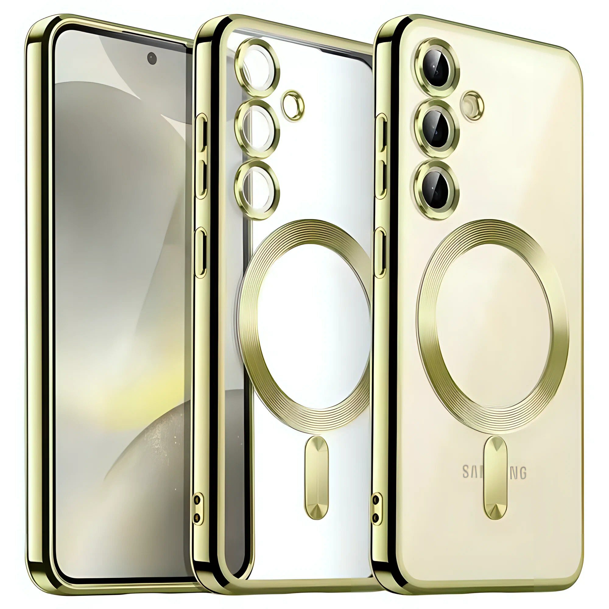 Чехол для Samsung S25 FE, противоударный, поддержка беспроводной зарядки, золотой