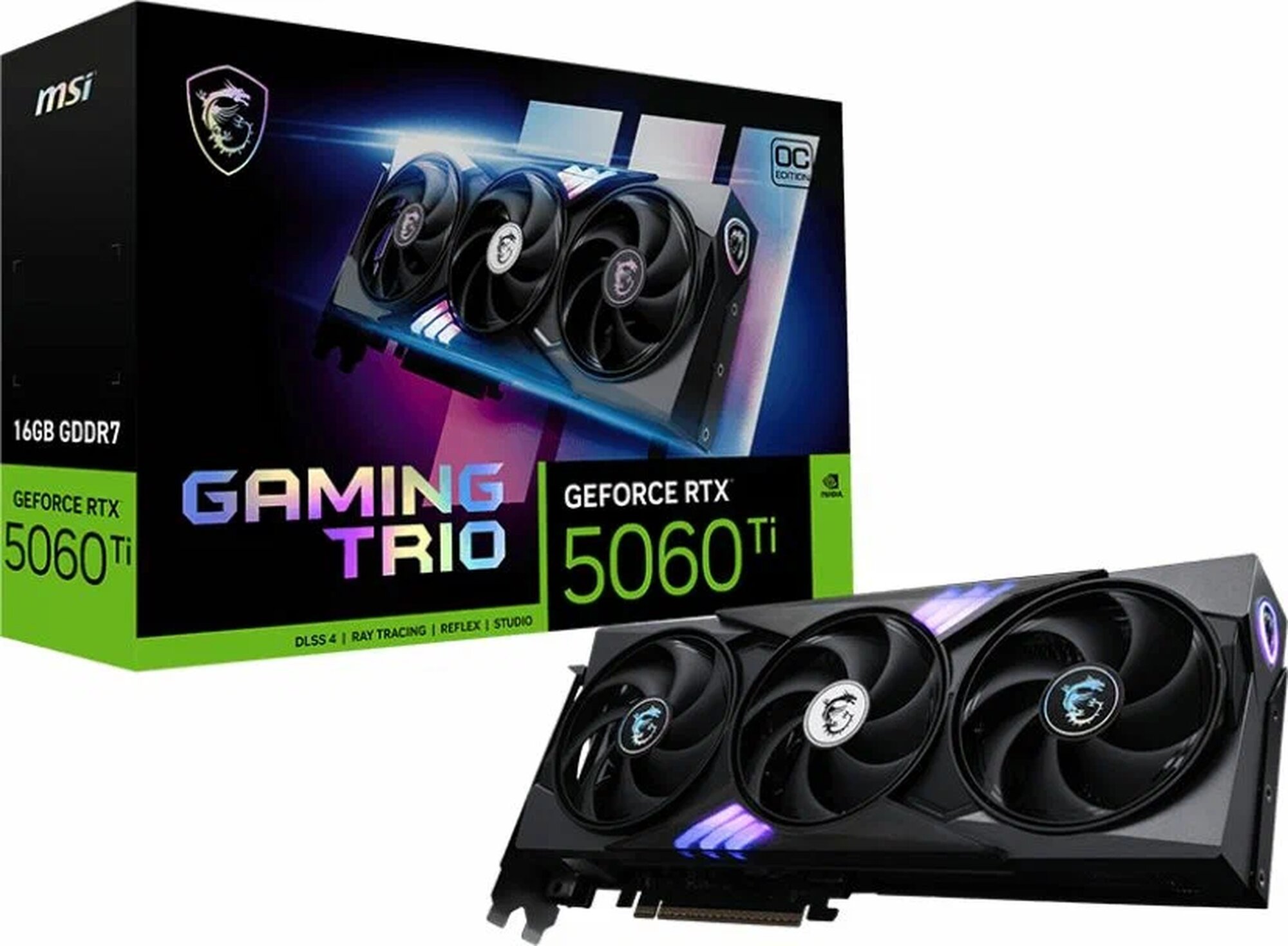 Видеокарта MSI RTX 5060 Ti, 16GB, GAMING TRIO, OC, 4 монитора, 16pin, 5нм