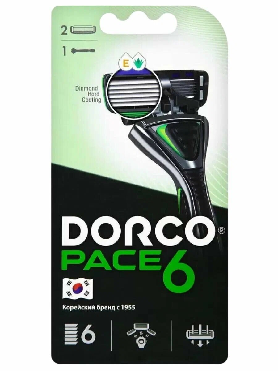Многоразовый бритвенный станок Dorco Pace 6, серебристый , 2 шт.