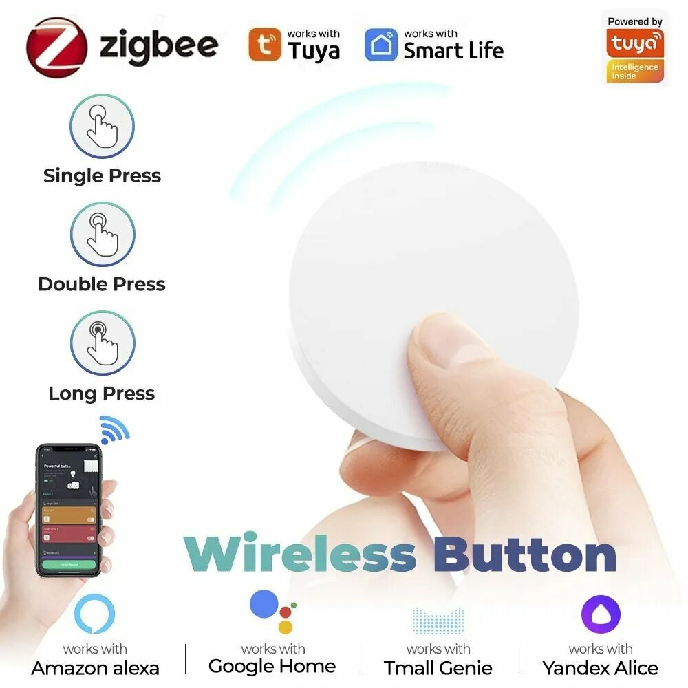 Умная беспроводная кнопка Zigbee 3.0 Tuya, Smart Button Switch, умный дом