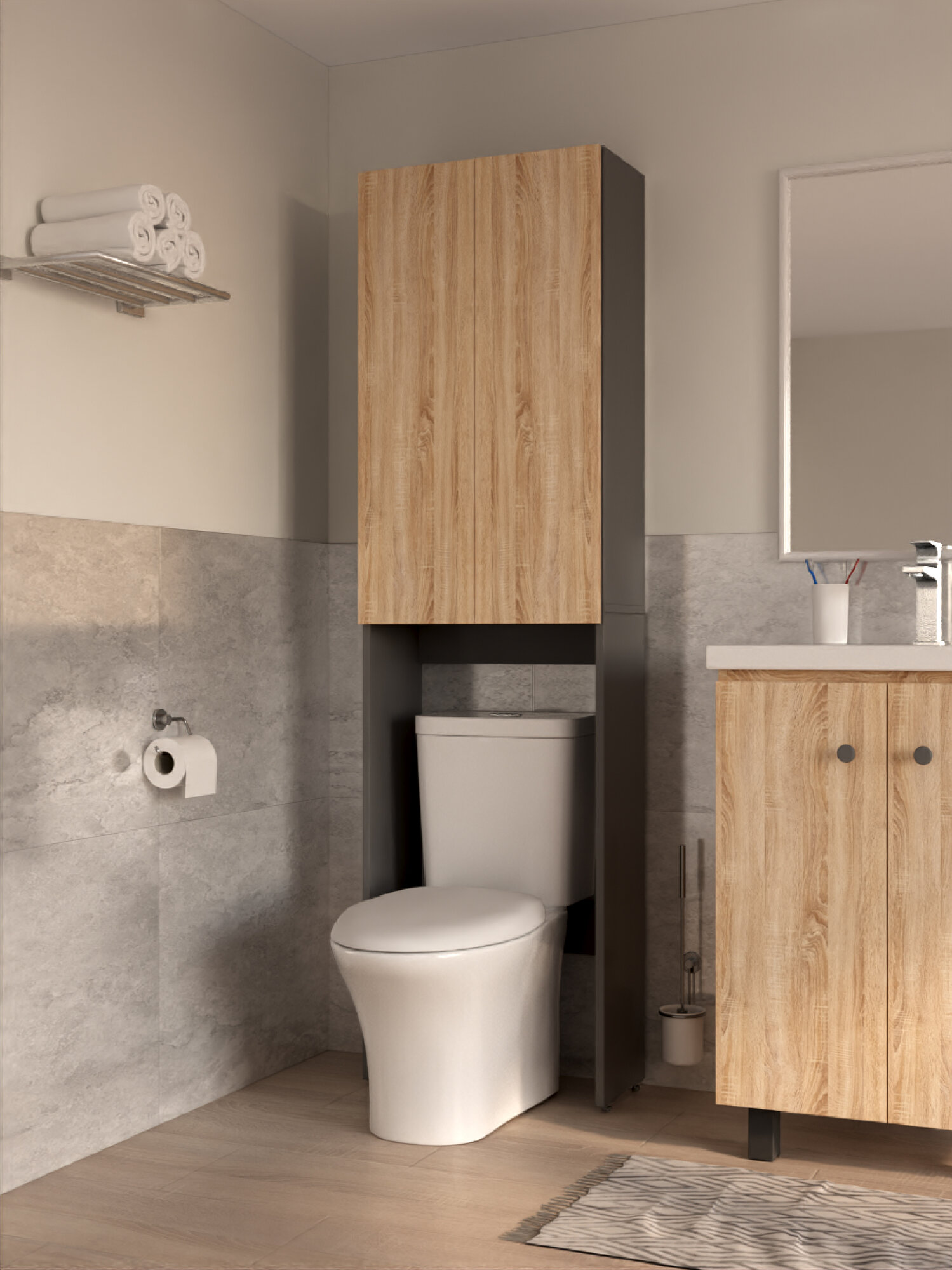 Шкаф-пенал над унитазом Графит-Дуб