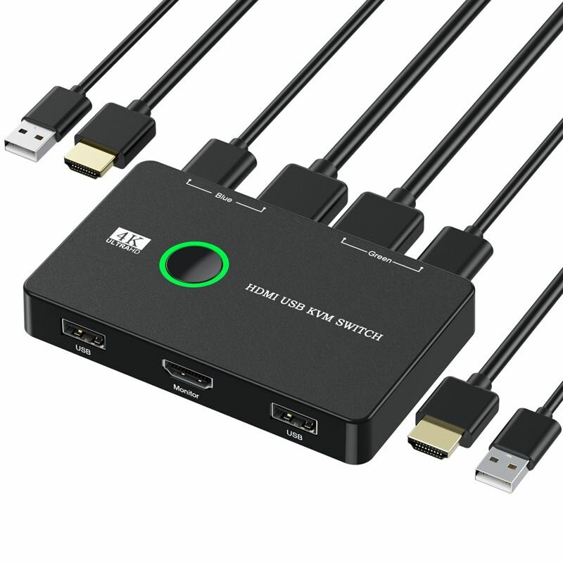 Переключатель Pincheson 4K, KVM, 2 порта, поддержка разрешения 4К, HDMI, USB, черный
