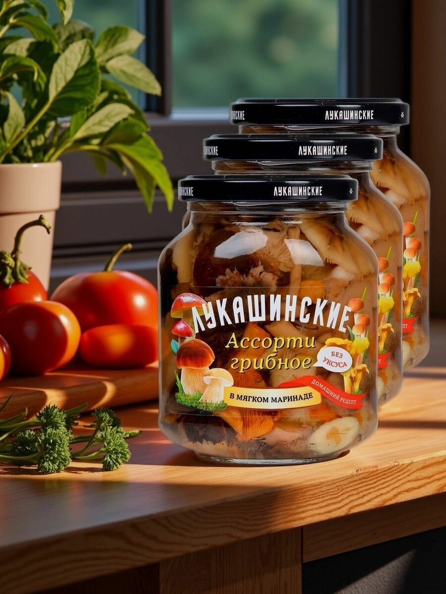 "Лукашинские" Грибы маринованные Ассорти 340 г. (набор из 3 банок)