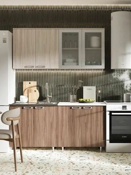 Кухонный гарнитур Катя 1,6м ясень шимо светлый/темный со столешницей миф