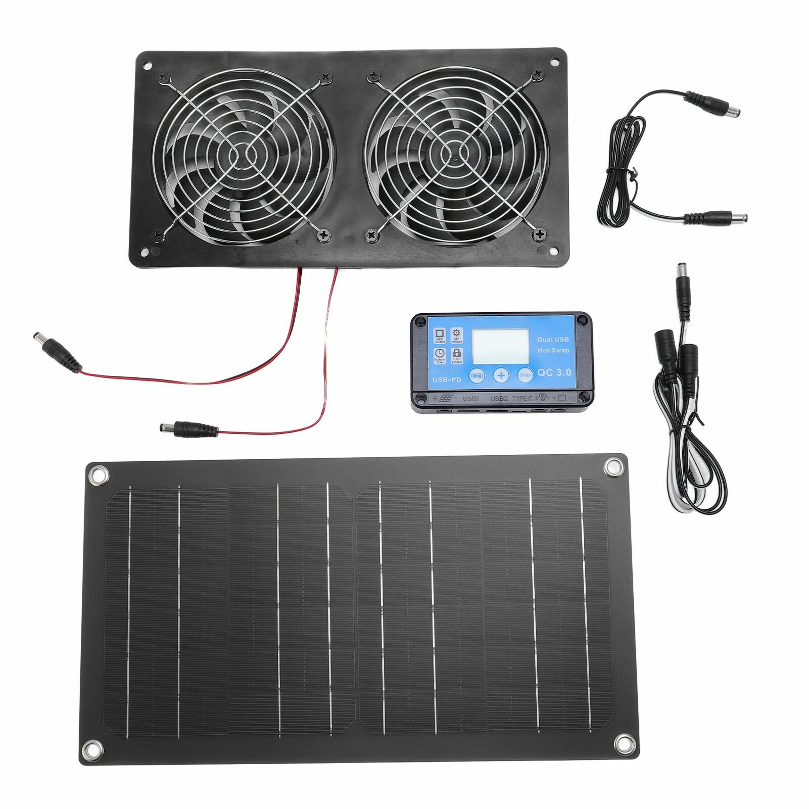 Солнечная панель мощностью 20 Вт + двойной 6-дюймовый вытяжной вентилятор, контроллер вентиляции и ремня безопасности