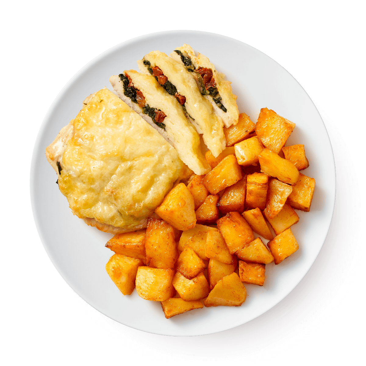 Филе куриное, с сыром, шпинатом и томатами, с картофелем, 250 г