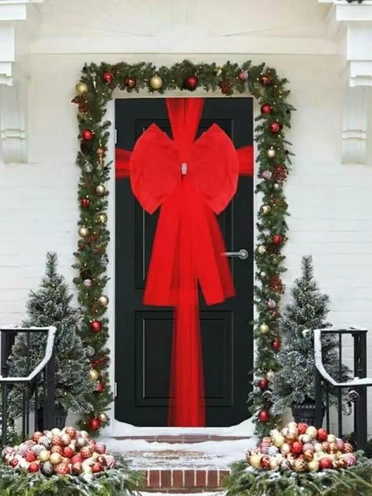 1x красный бант на всю дверь 75 750 см для рождественских бантов, украшения, свадебные чехлы на стулья