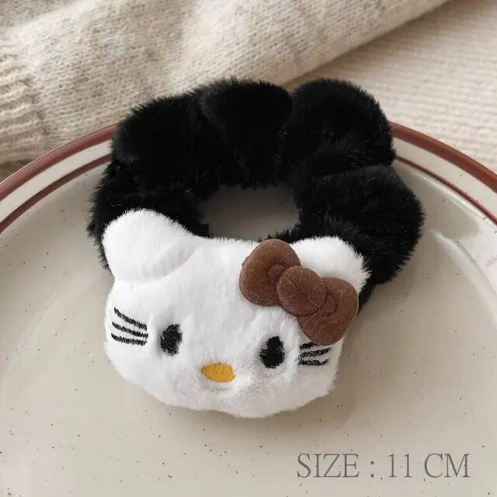 Плюшевая кольцевая повязка на голову в виде большой кишки от Sanrio (2025 год), повязка на голову с бантом в стиле Hello Kitty Kawaii для девочек, аксессуар для волос MINISO Cartoon High Elasticity Hair Accessory.