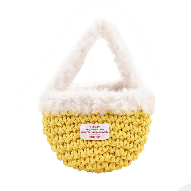 Coin purse handbag for girls boys beautifully knitted fashionable and fun colorful yellow white