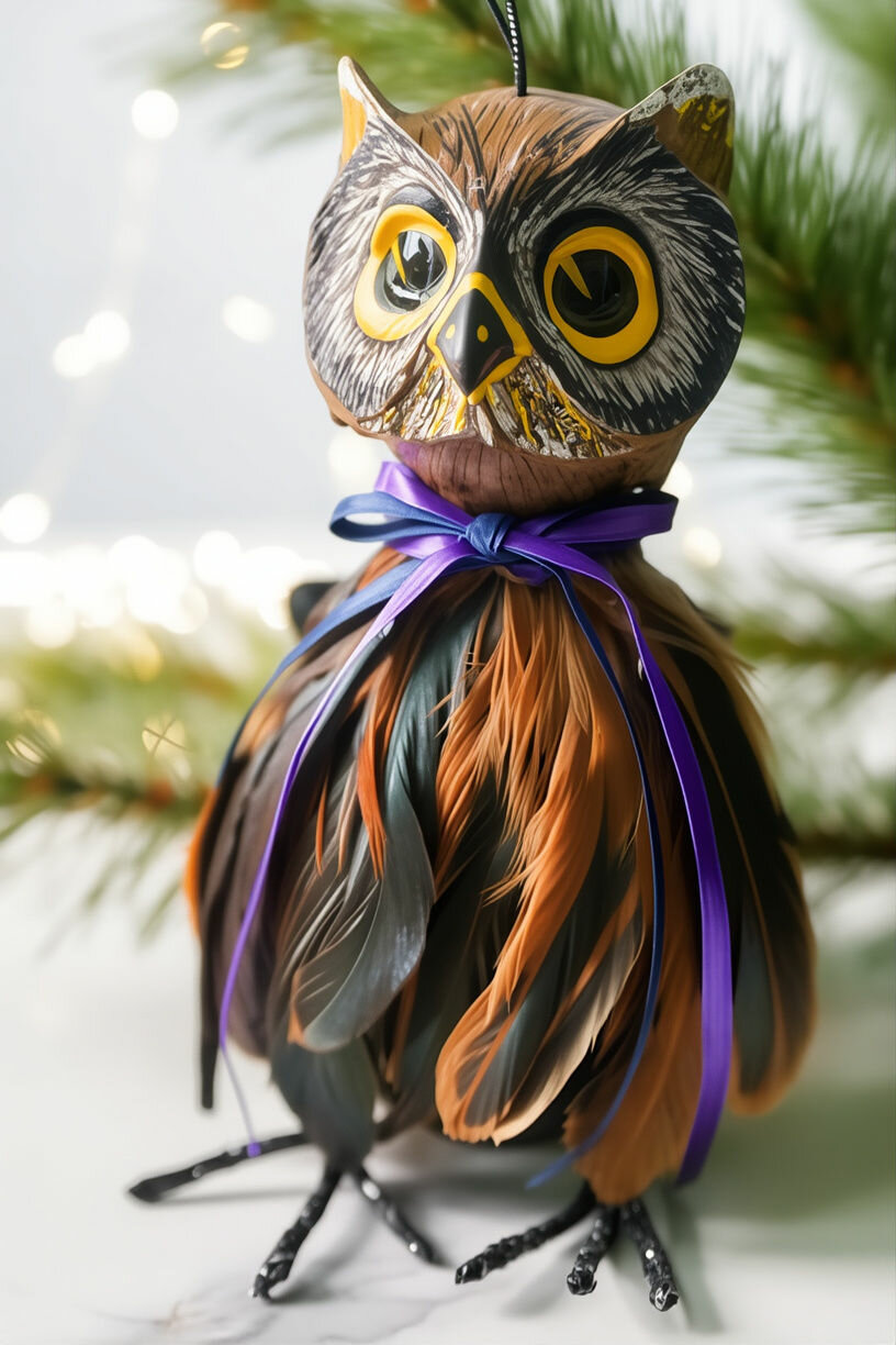 Подвесное декоративное украшение сова айбл, текстиль, перо, 19 см, Winter Deco 2007004