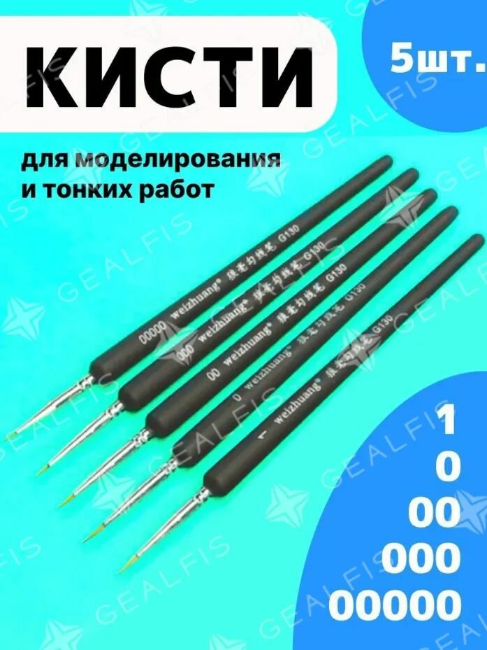Набор кистей для моделирования миниатюр, 5 шт (00000, 000, 00, 0, 1) темно-синий, тонкие кисти для росписи фигурок и детальной проработки моделей