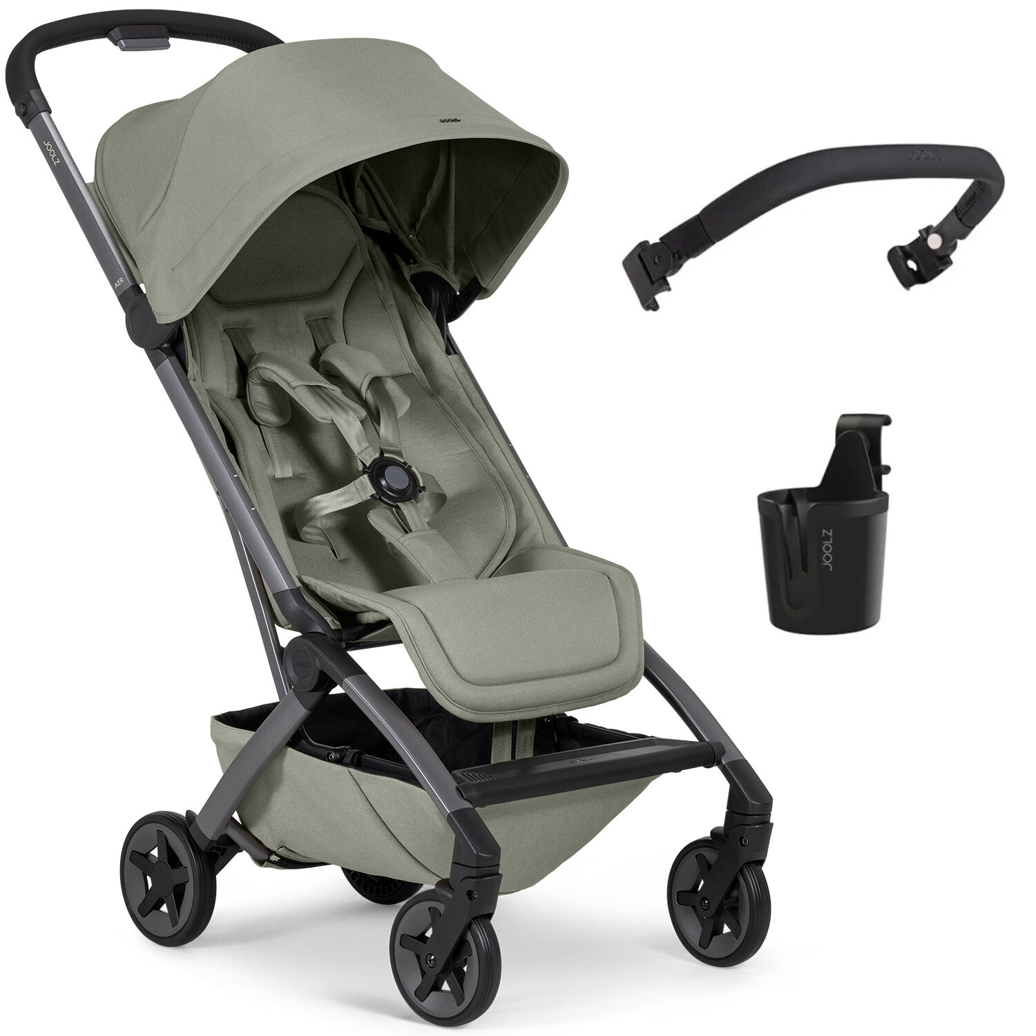 Коляска прогулочная Joolz AER2 SE Sage Green с бампером и подстаканником 320443