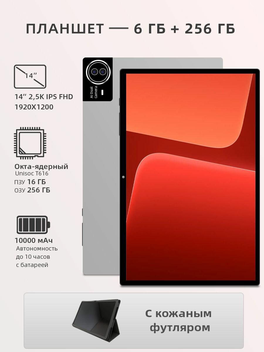 14-дюймовый планшет Android 4G LTE, 16 ГБ ОЗУ, 256 ГБ ПЗУ, восьмиядерный процессор Unisoc T616