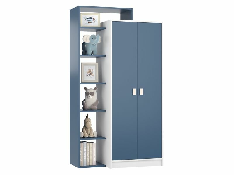 Шкаф распашной в детскую комнату "Озорник 5" 90х170х50 Белый / Альби Полуночно Синий