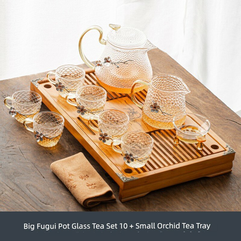 Стеклянный чайник с узором в виде цветов, чайник с фильтром, бытовой термостойкий стеклянный чайный набор, чайник,