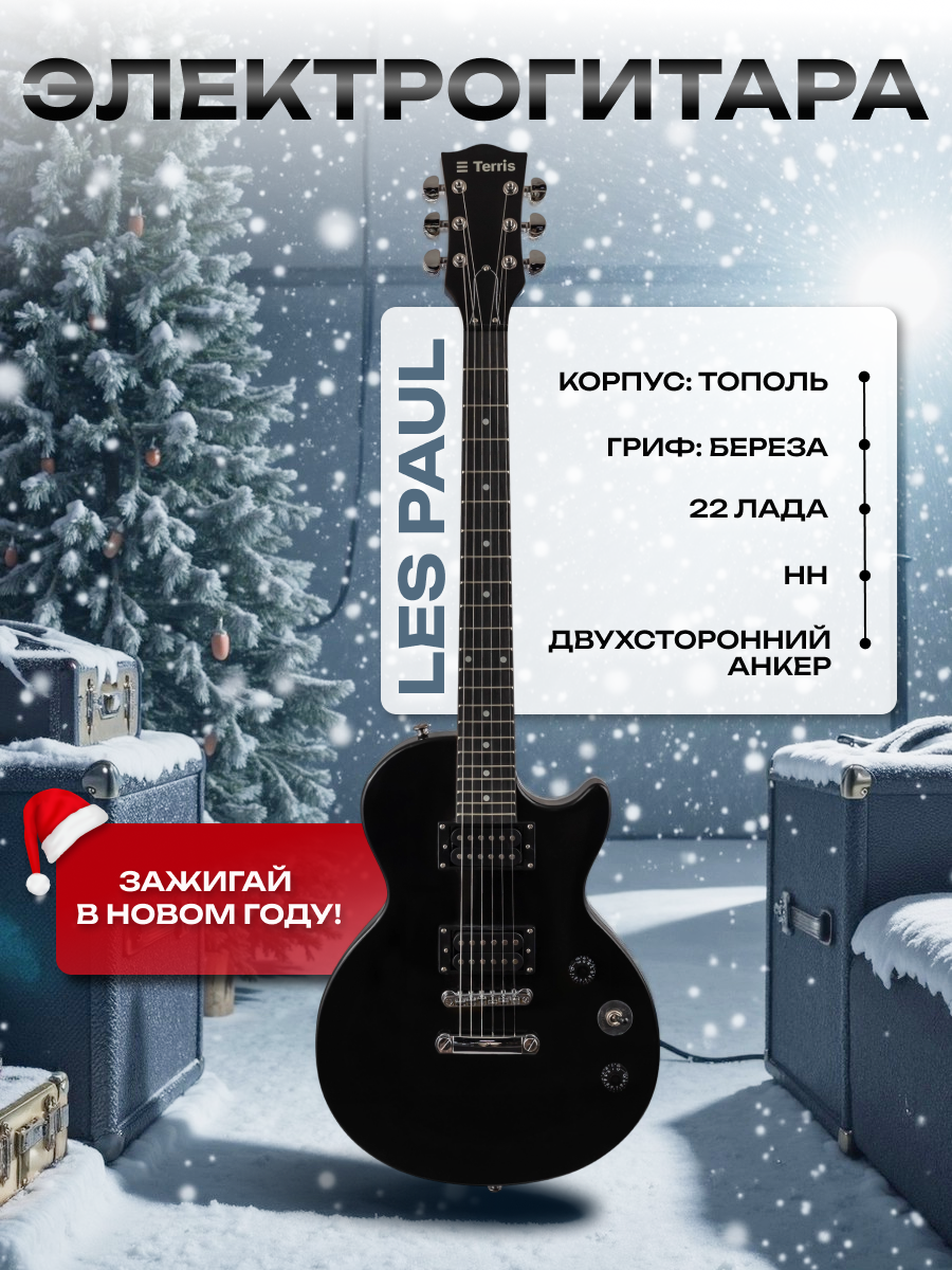 Электрогитара TERRIS Les Paul TLP-045 BK, тополь, HH, 1V, 1T