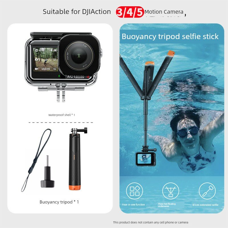 Водонепроницаемый чехол DJI Action 3/4/5 с рейтингом 60 м и поплавковым штативом TeXun для подводной съемки
