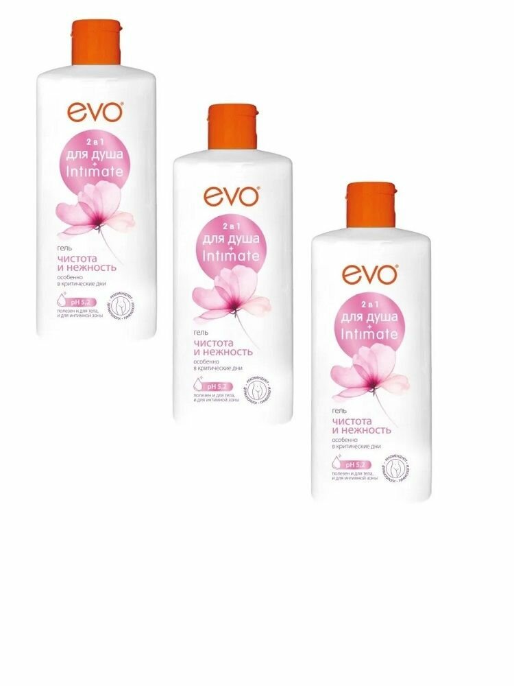 Гель 2 в 1 для душа и интимной гигиены Evo Чистота и Нежность, женский, 400 мл, 3 шт