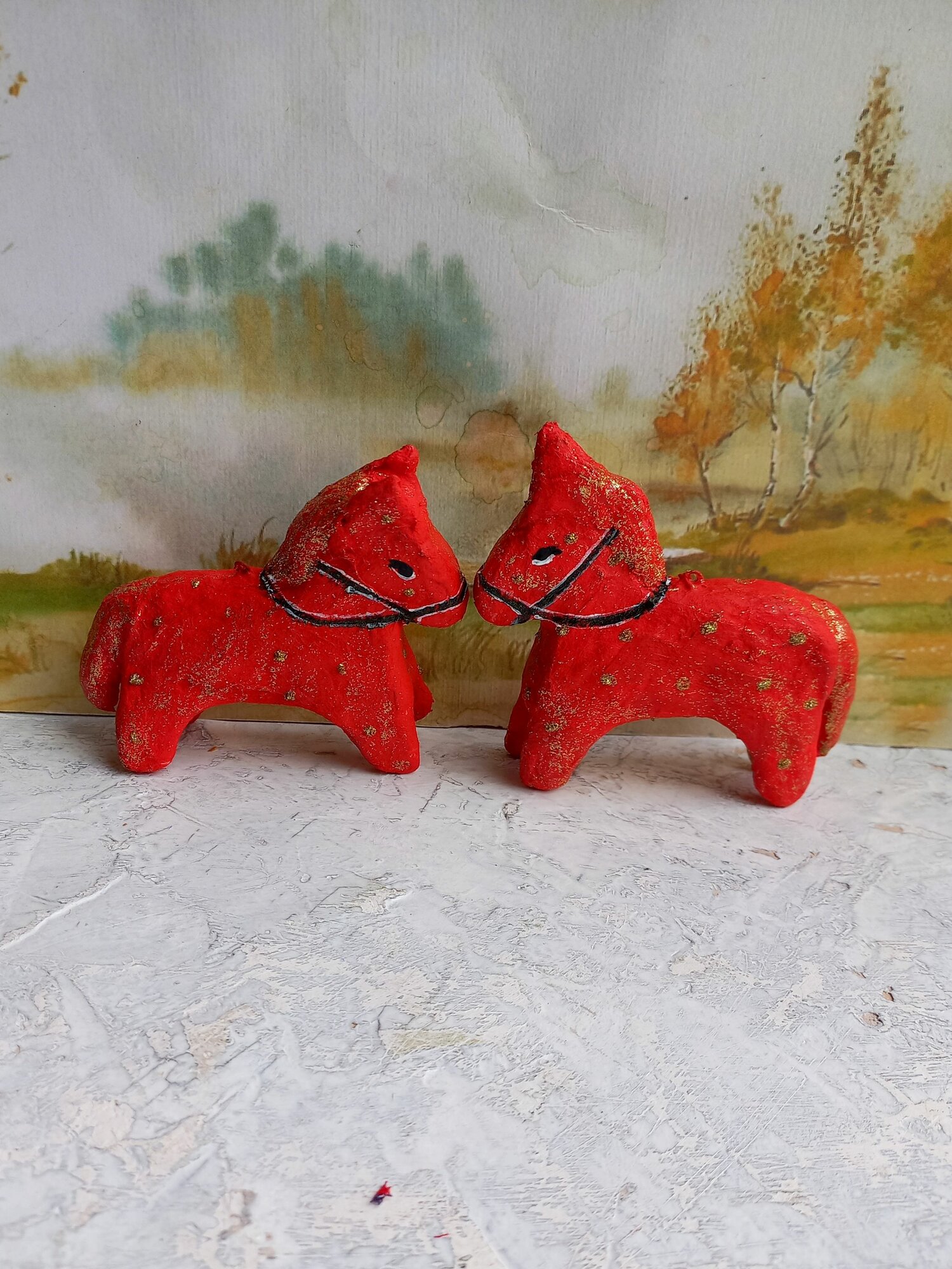 Ватные ёлочные игрушки "Огненные лошадки"