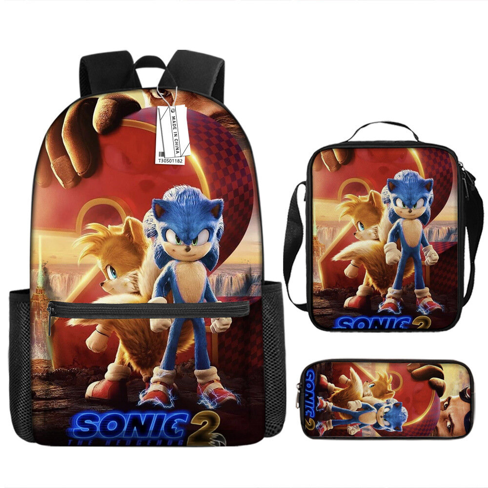 Трансграничный рюкзак SONIC Sonic, набор из трех предметов, сумка для начальной и средней школы, детский рюкзак, сумка для обеда, пенал