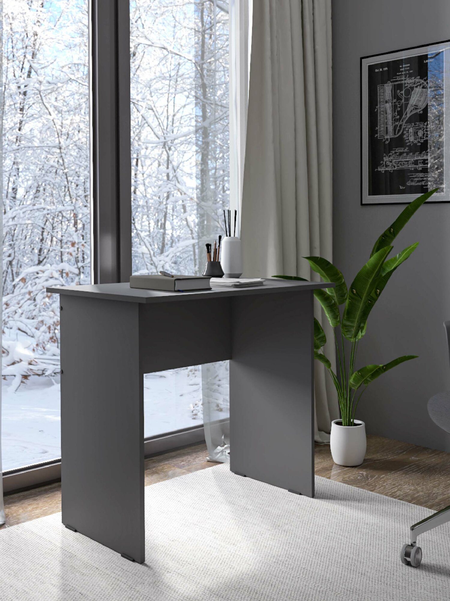 Стол рабочий письменный с большой столешницей 80*50 см, ЛДСП, графит/серый