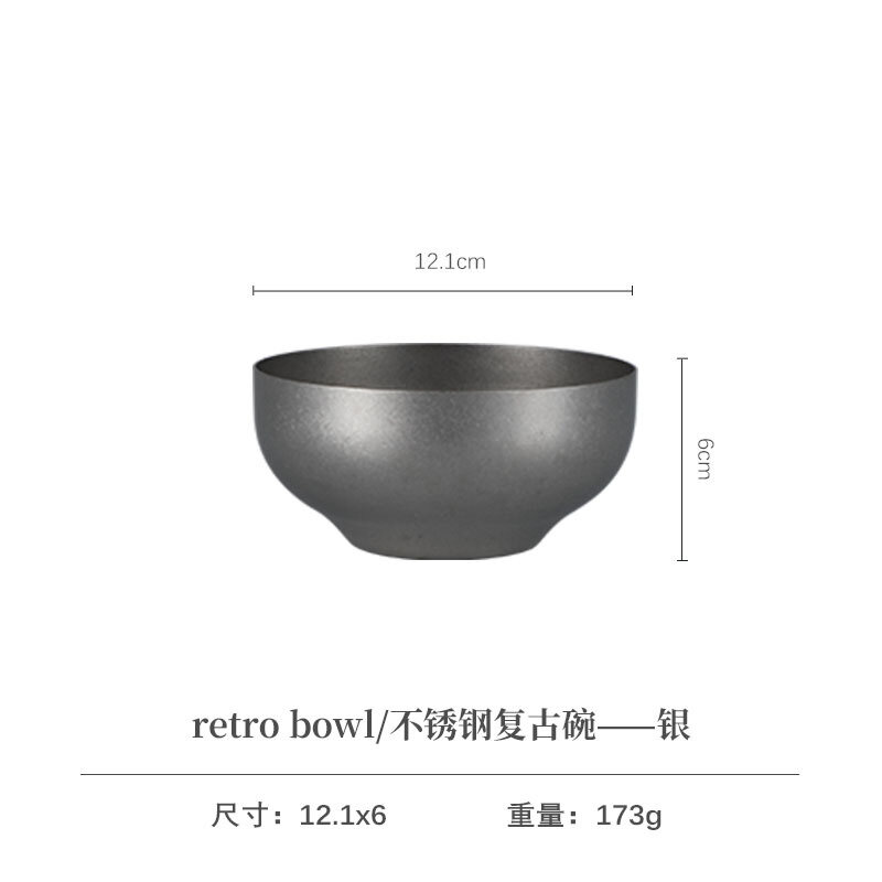 Винтажная старая Однослойная чаша из нержавеющей стали чаша для риса посуда с высокой цветовой стоимостью Ресторан