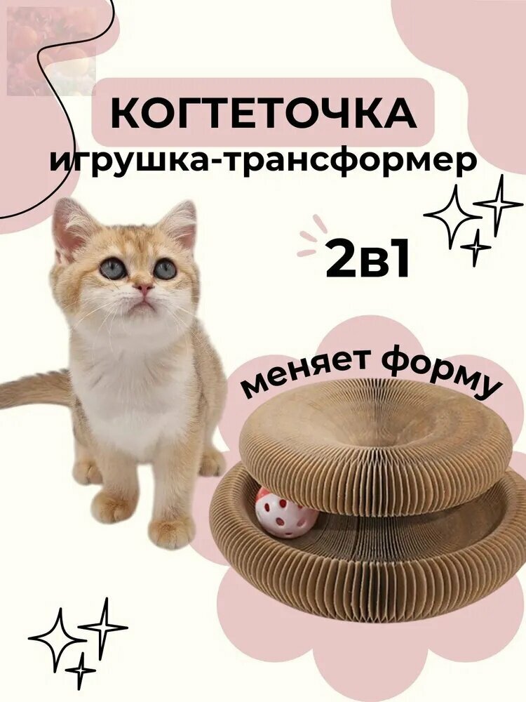 Игрушка для кошек интерактивная. Картонная когтеточка для кошек с мячиком. Трансформер для котят@