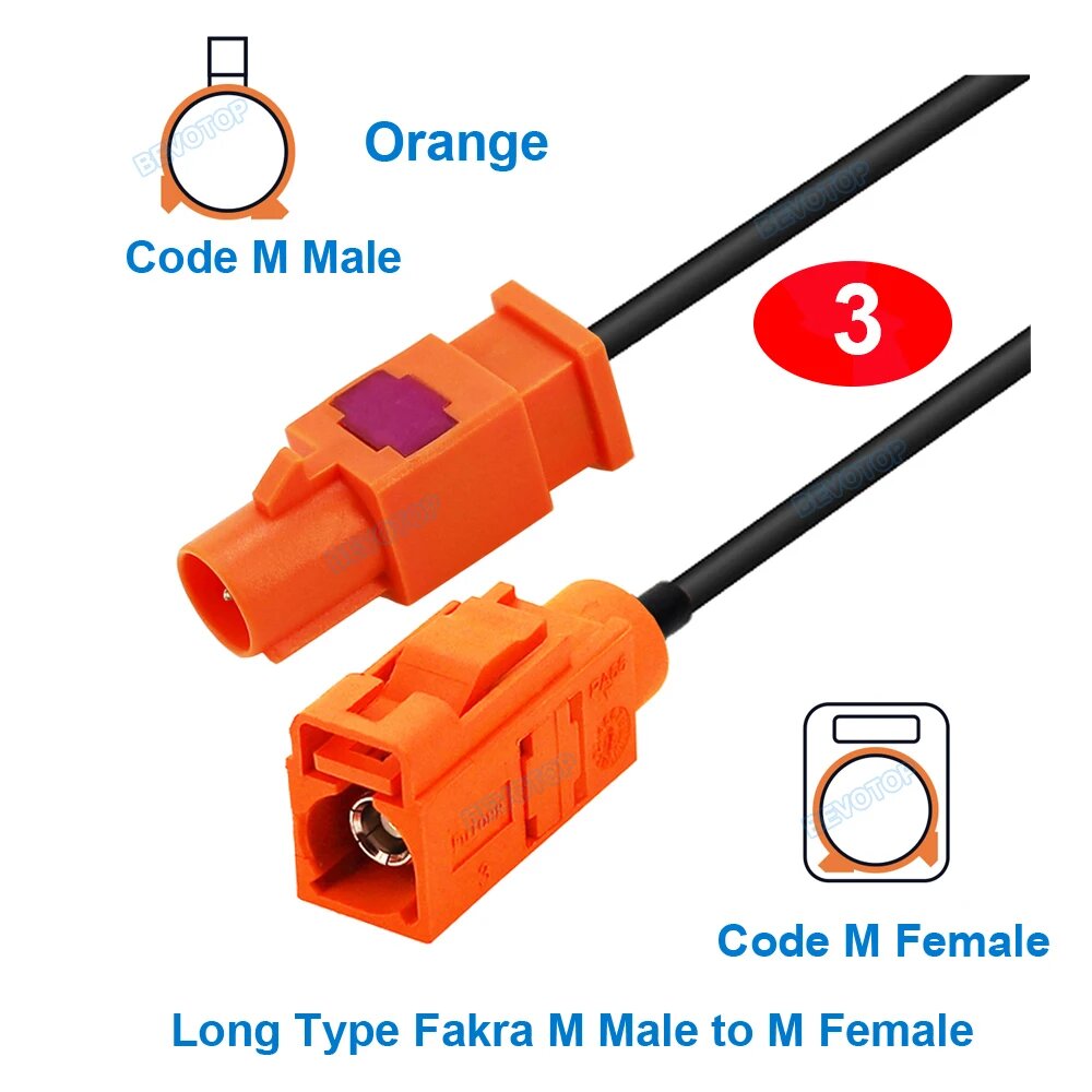 Fakra M Male to M Female, 40CM, Orange