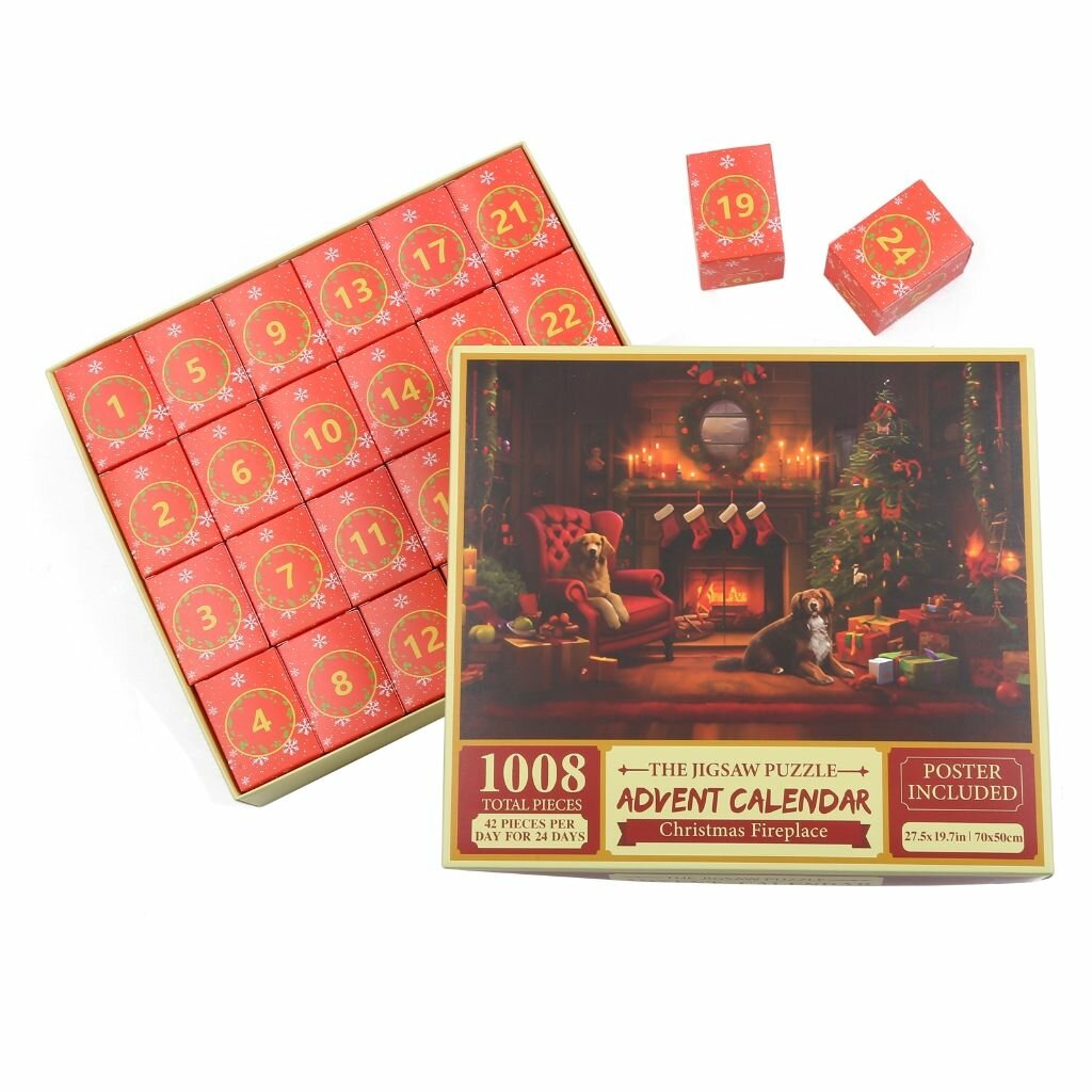 Рождественский календарь обратного отсчета на 24 дня с пазлами для детей 1008 шт. 2023 год