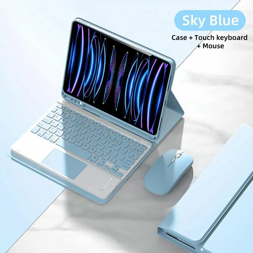 Чехол с клавиатурой для планшета 12,9 дюйма для iPad pro 12,9 дюйма (2018/2020/2021/2022) + съемная беспроводная Bluetooth-клавиатура с русской сенсорной клавиатурой + беспроводная мышь