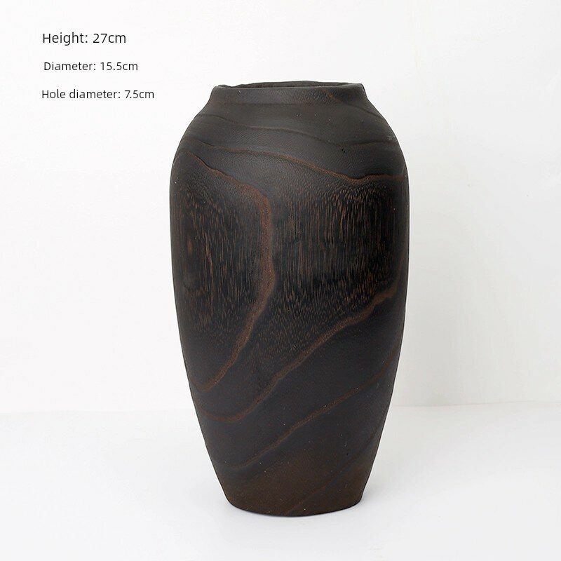 Деревянная простая новая ваза в стиле шинуазри, черные сухоцветы в стиле ваби-саби, сосуд для цветов в стиле дзен,