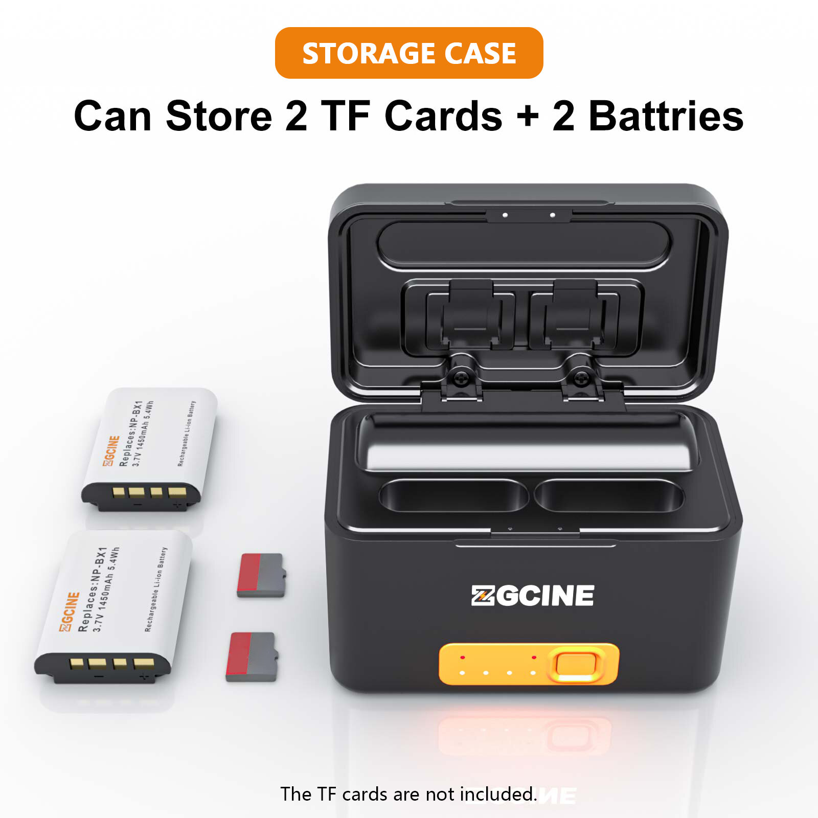 ZGCINE PS-BX1 портативный аккумулятор для камеры чехол для быстрой зарядки 5200 мАч беспроводное зарядное устройство для двух аккумуляторов с портом Type-C 2 шт. 1450 мАч 5.4 Втч сменные аккумуляторы для Sony NP-BX1 аккумулятор