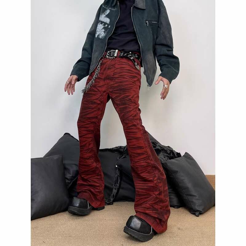 JYL Джинсы Мужские Расшитые Красные Тигровые Полосы Американские Стильные Атмосферные Узкие Прямые Деним, Размер_S