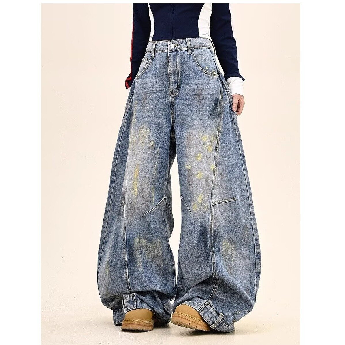 JYL Джинсы Женские Карго Винтажные Большие Карманы Стильные Деним, Размер_S