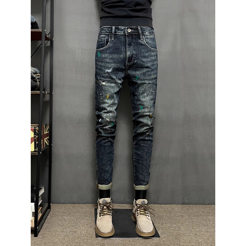 MON Мужские Джинсы Люксовые Весна Премиум Пёстрые Слим Эластичные Деним, Размер_33