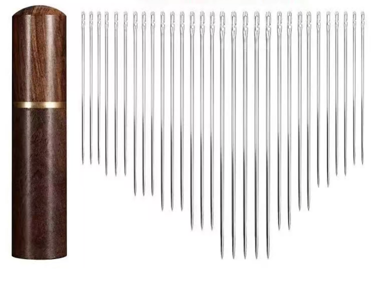 Набор игл, в деревянном тубусе, для слабовидящих, нержавеющая сталь, 30 шт, тёмно-коричневый