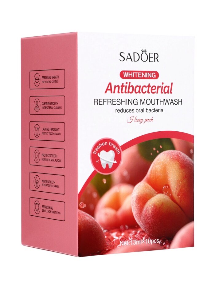 Набор Антибактериального ополаскивателя для полости рта SADOER, персик, 10 шт по 13 мл 10919457