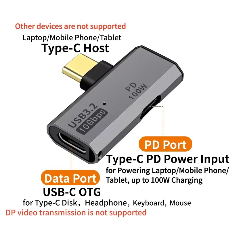 Адаптер USB Type-C 2in1 C to C with PD 100W