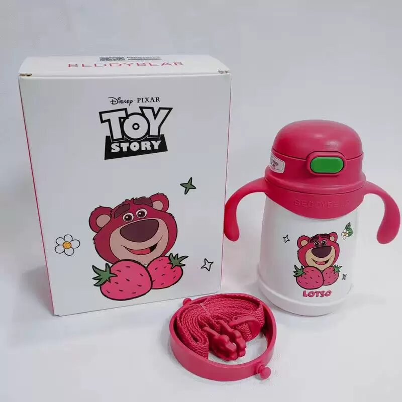 Стаканчик Strawberry Bear 400 мл с прямой трубочкой, милый детский стаканчик